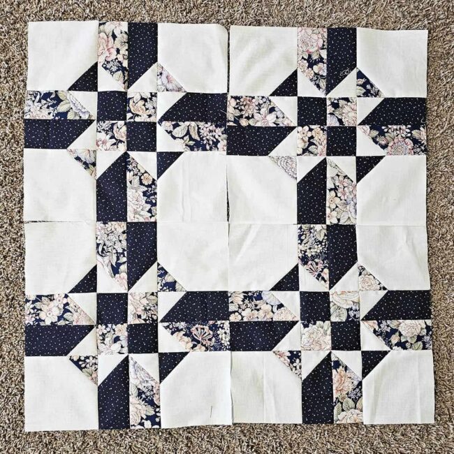 Four Patch Star Navy Floral Table Runner - Freemotion by the River